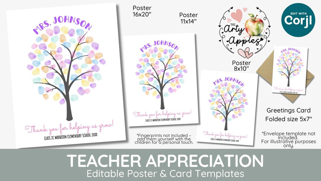 Teacher Appreciation Student Gift, Editable Class Tree Card Template ...