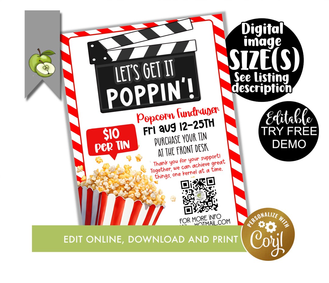 Editable Popcorn Event Flyer, Popcorn Party Event, Film and Popcorn ...