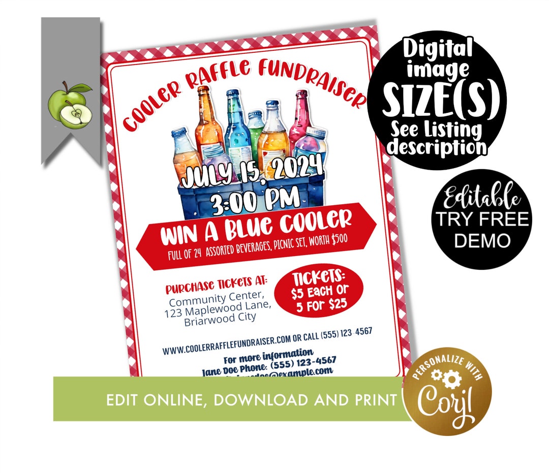 Editable Cooler Raffle, Support Our Cause, Raffle Ticket, Grand Prize ...