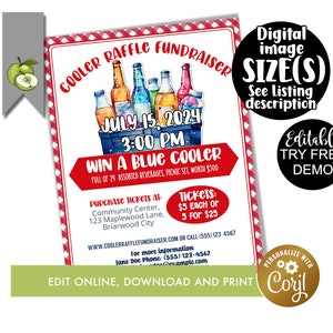 Editable Cooler Raffle, Support Our Cause, Raffle Ticket, Grand Prize ...