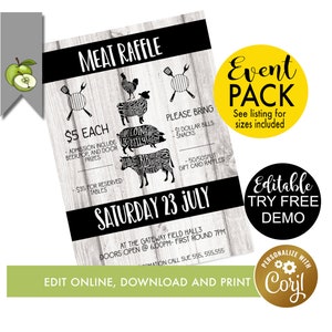 Editable Raffle Fundraiser Flyer, Meat Event Flyer, Butcher Raffle ...