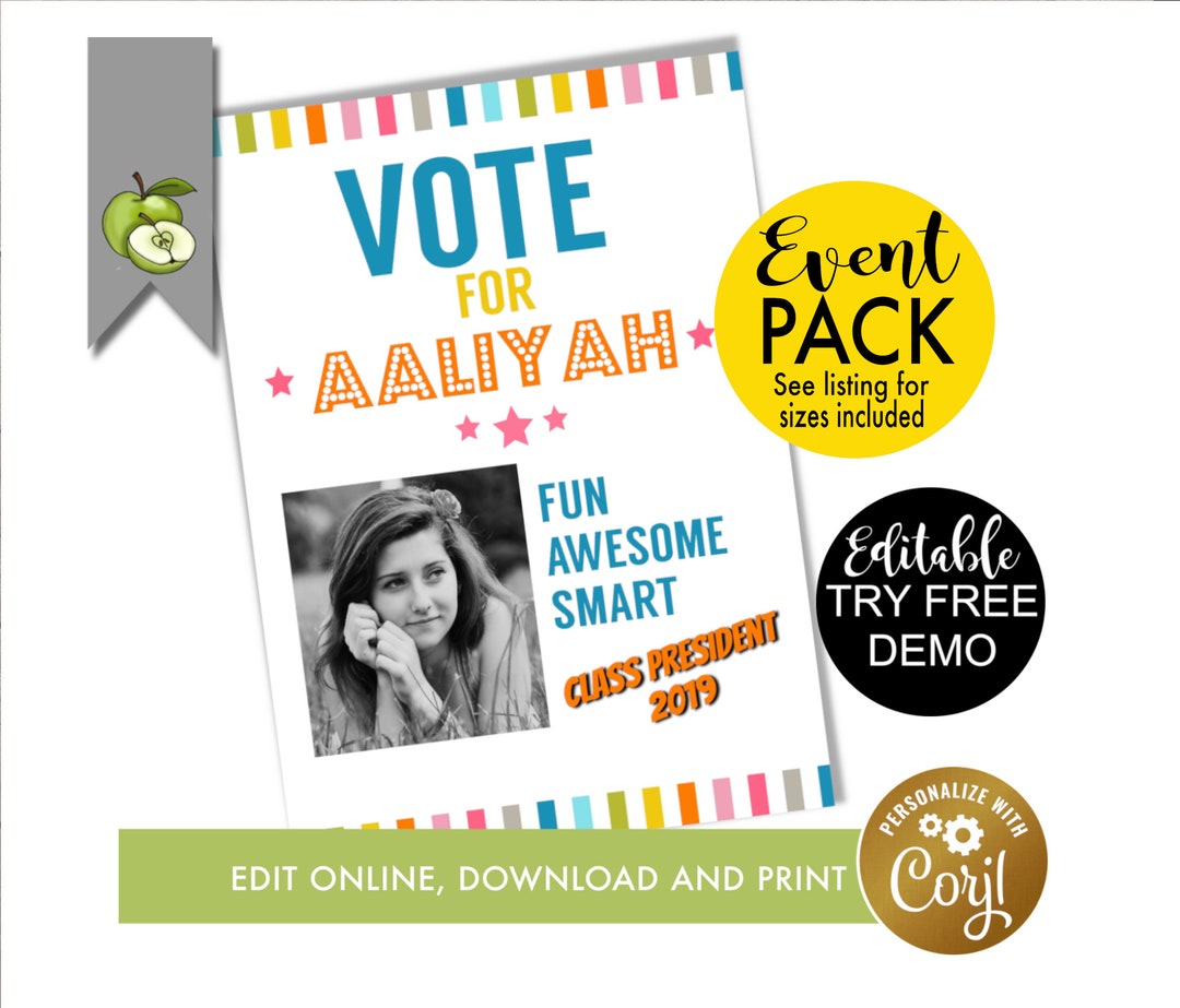Vote for Me Template, Class Voting Theme Event Poster, Digital Download ...