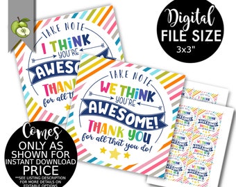 Printable Teacher Appreciation Tags Take Note You Are Awesome - Etsy