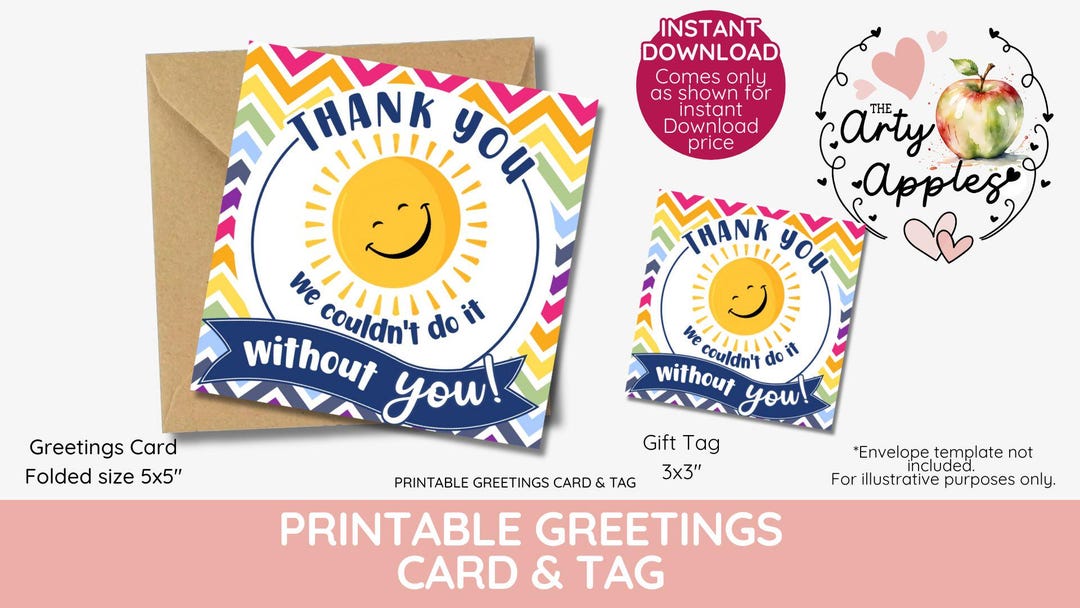 Thank You Teacher Gift Tag & Card, We Couldn't Do It Without You ...