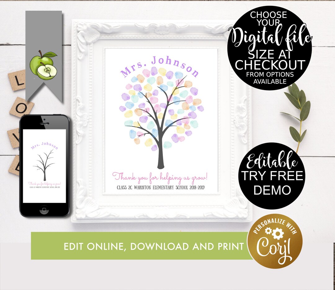Teacher Appreciation Student Gift, Editable Class Tree Template ...