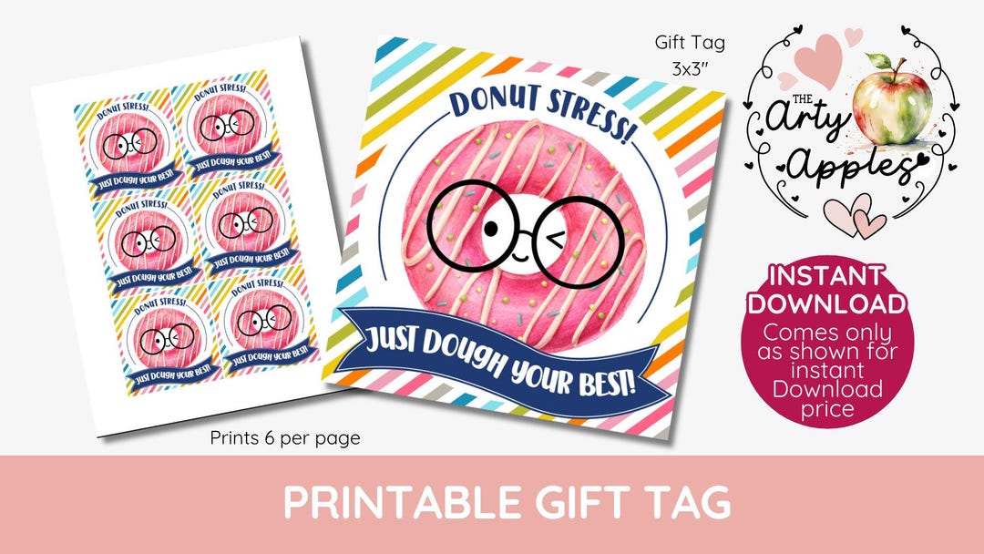 Cute Donut Test Day Gift Tag - Printable Exam Encouragement Card ...