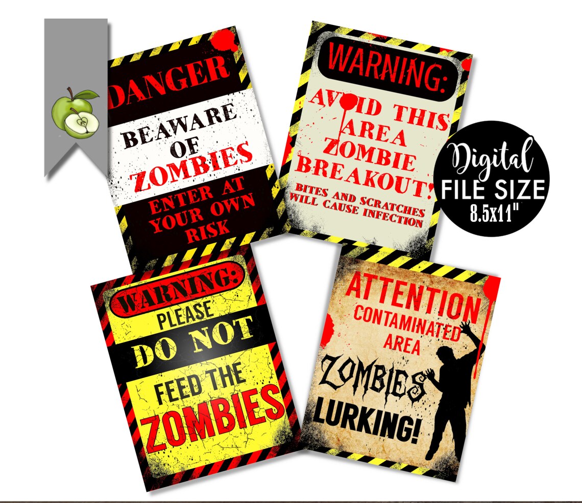 Zombie Party Signs Zombie Signs Set of Printable Zombie | Etsy