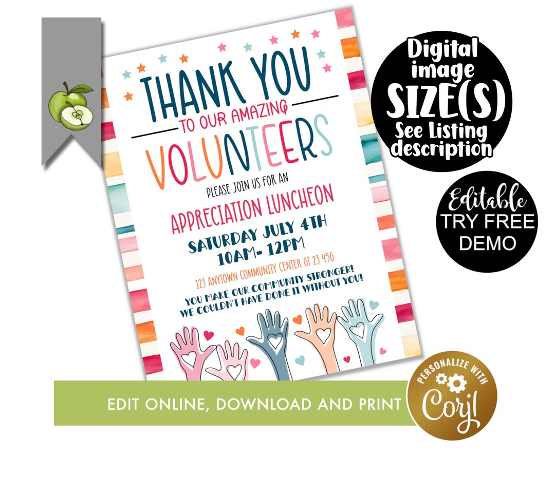 Editable Volunteer Lunch Flyer, Template Thank You Invite Sign ...