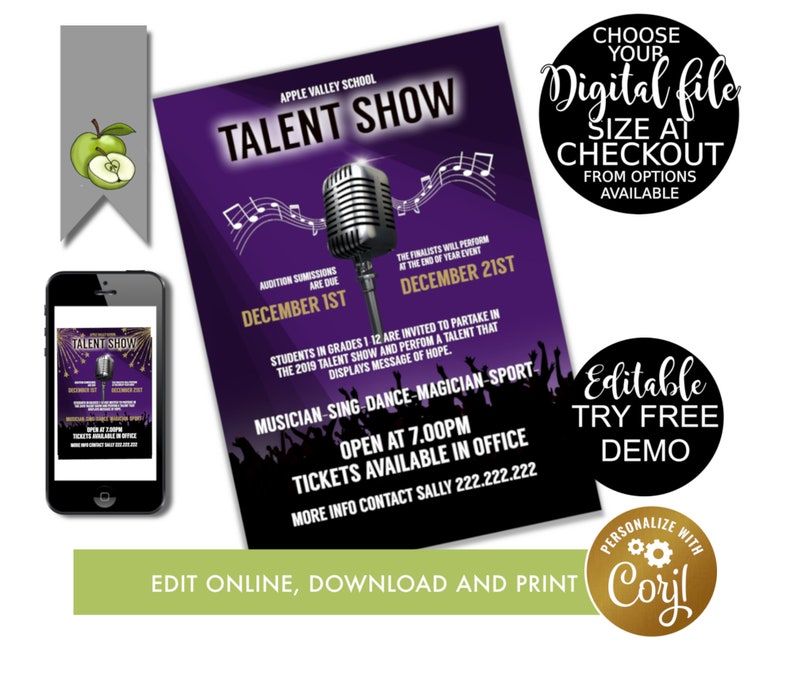 Editable Talent show flyer template Template for a talent | Etsy