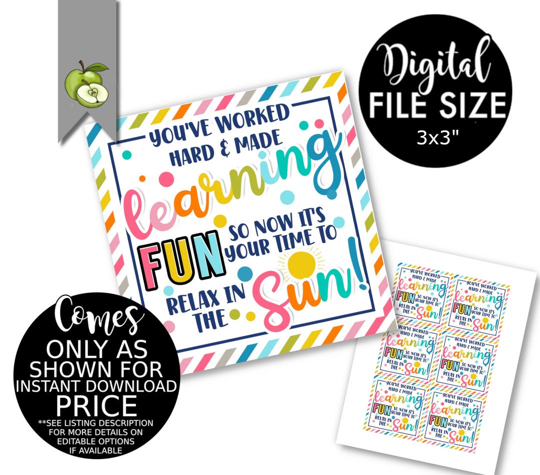 Summer Sun School PTO Printable Gift Tags, You've Worked Hard, Relax ...