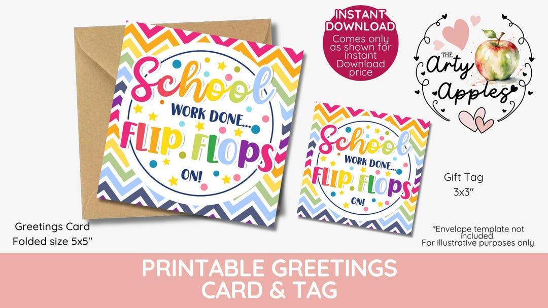 Flip Flops Printable Gift Tags, School Work Done Sandals On, Summer Sun ...