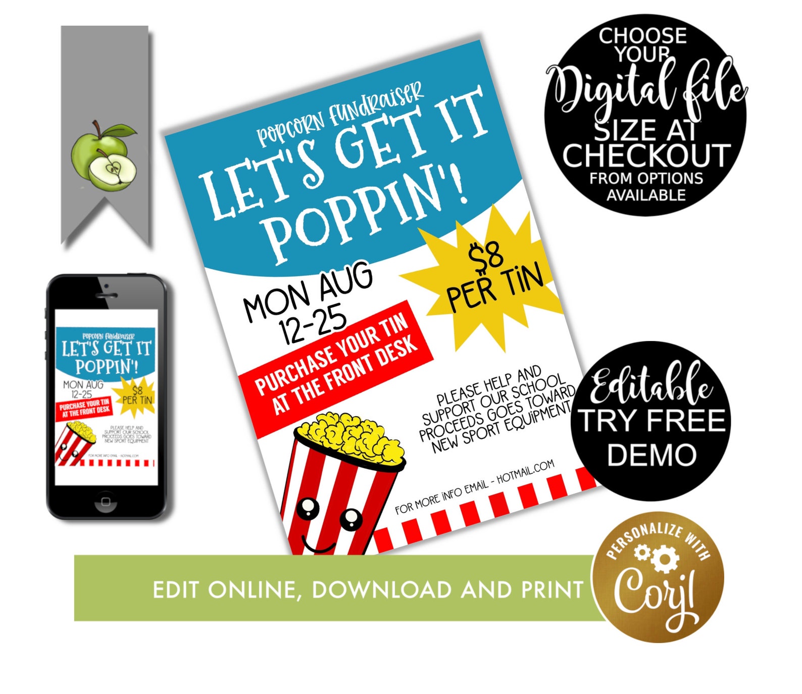 Editable Popcorn Event Printable PTA PTO Flyer Popcorn | Etsy
