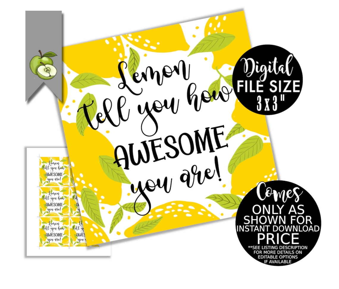Lemon Gift Tags Lemon Tell You How Awesome You Are Lemonade - Etsy