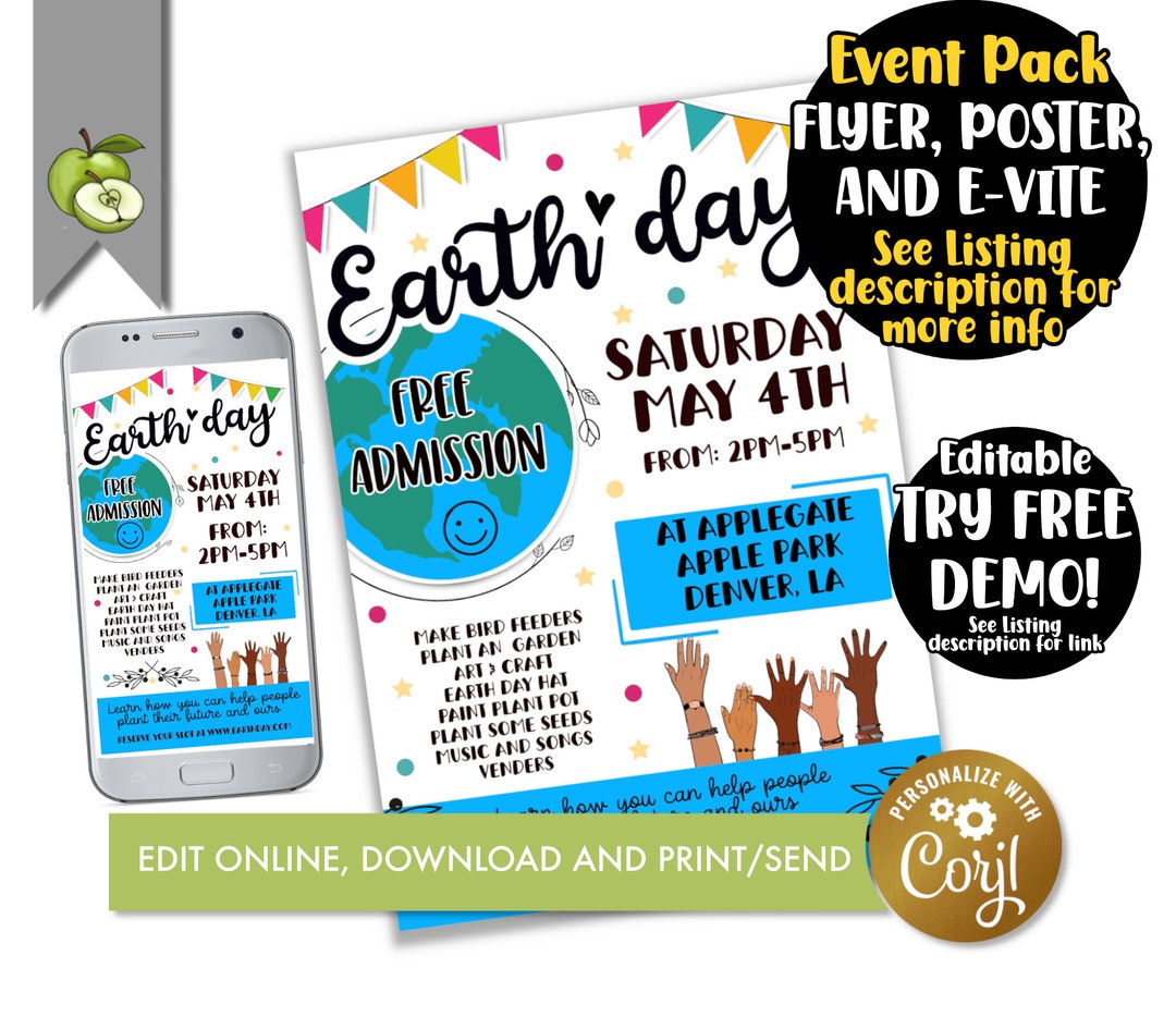 Editable Happy Earth Day, World Day Poster, Editable Earth Day Template ...