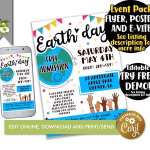 Editable Happy Earth Day, World Day Poster, Editable Earth Day Template ...