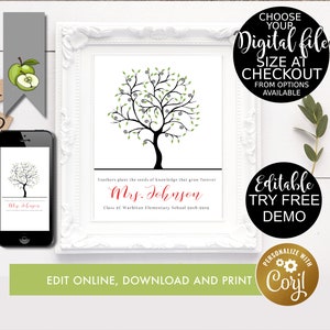 Teacher Appreciation Tree Gift, Editable Fingerprint Class Tree ...