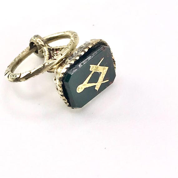 Serpent depicted Masonic fob seal charm pendant - Gem