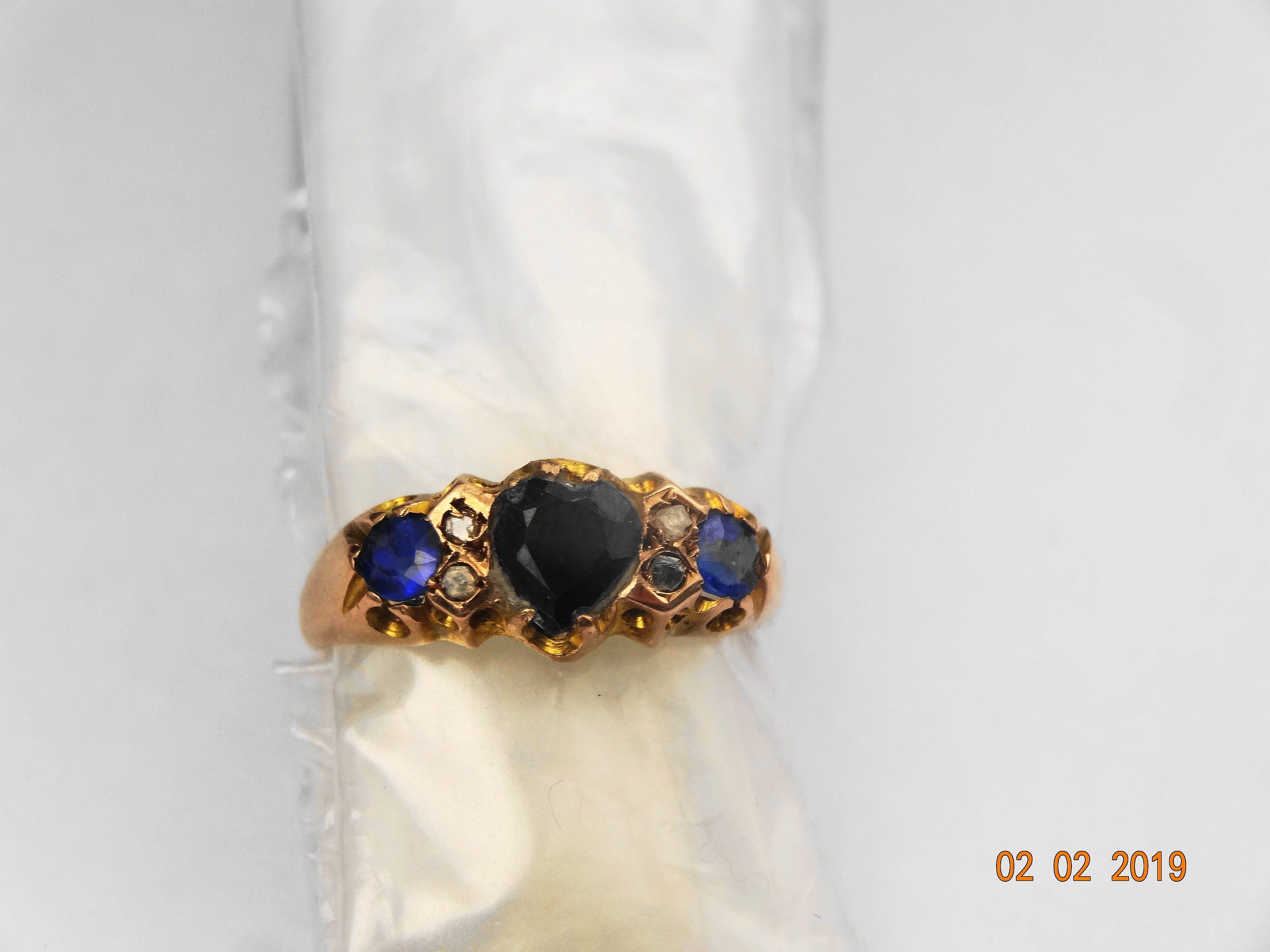 Antique Victorian diamond and sapphire heart ring hallmark 1898 ...