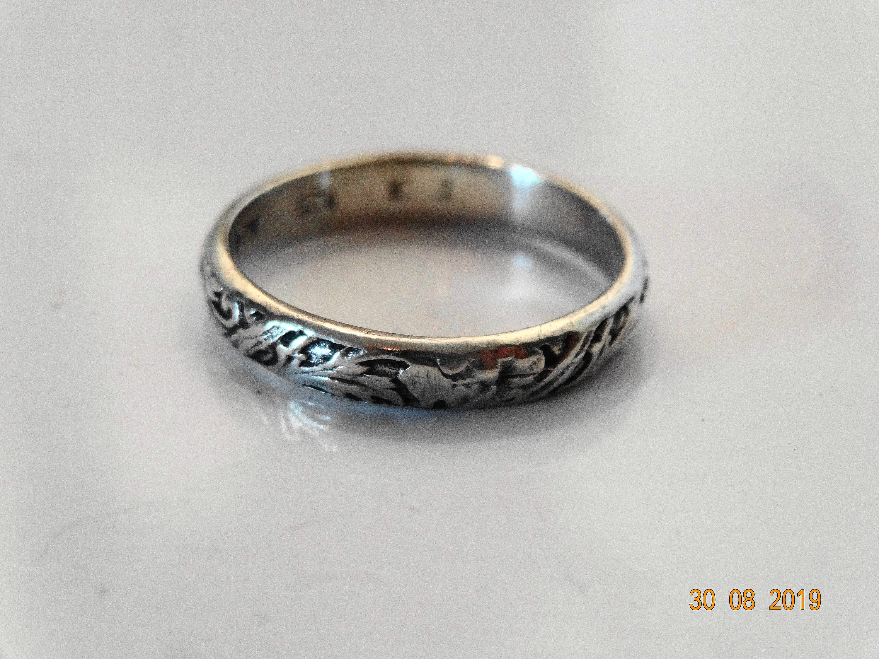 Antique sterling silver chased enameled engraved ring