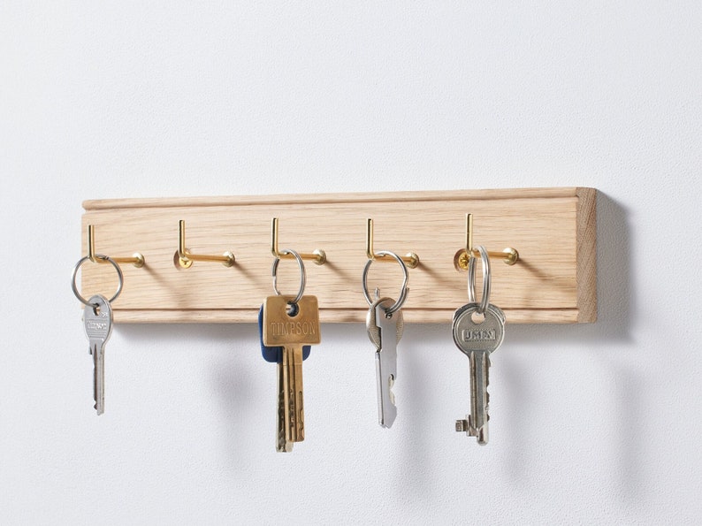 Oak Key Holder for Wall With Brass Hooks - Etsy