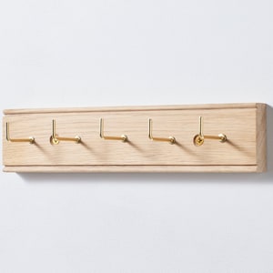 Oak Key Holder for Wall With Brass Hooks - Etsy