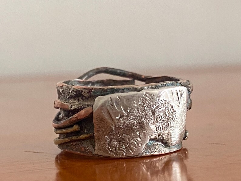 Reticulated Contemporary Arty Thick Pure Copper Sterling Silver Brass ...