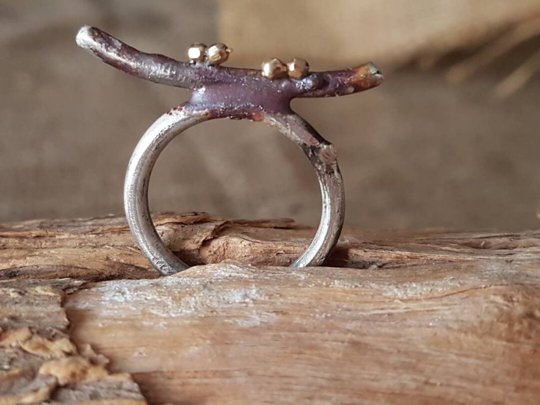 14kgold Ball Ring / Hand Sculpture Ring/primitive Ring/ Gold & Sterling ...