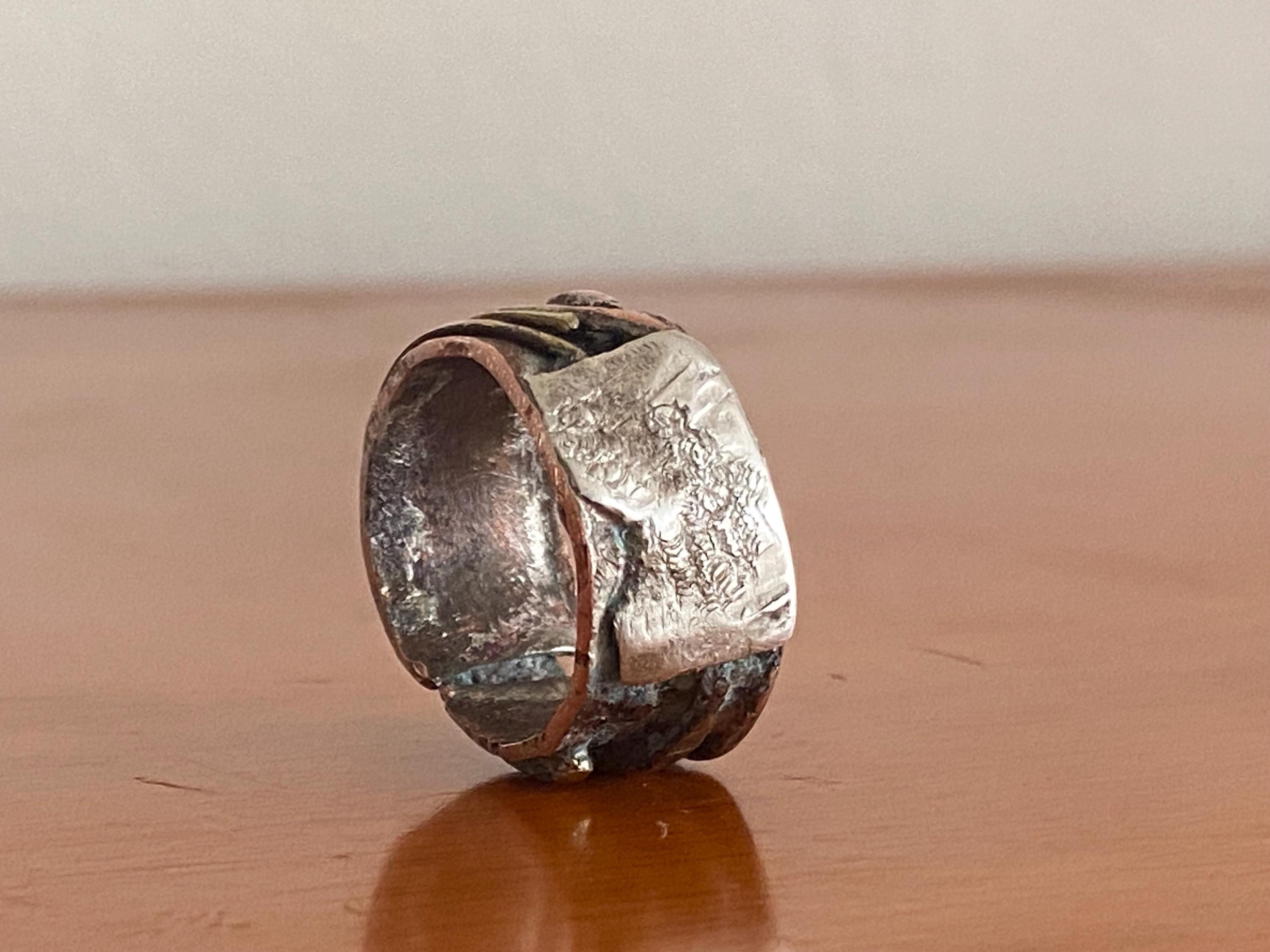 Reticulated Contemporary Arty Thick Pure Copper Sterling Silver Brass ...