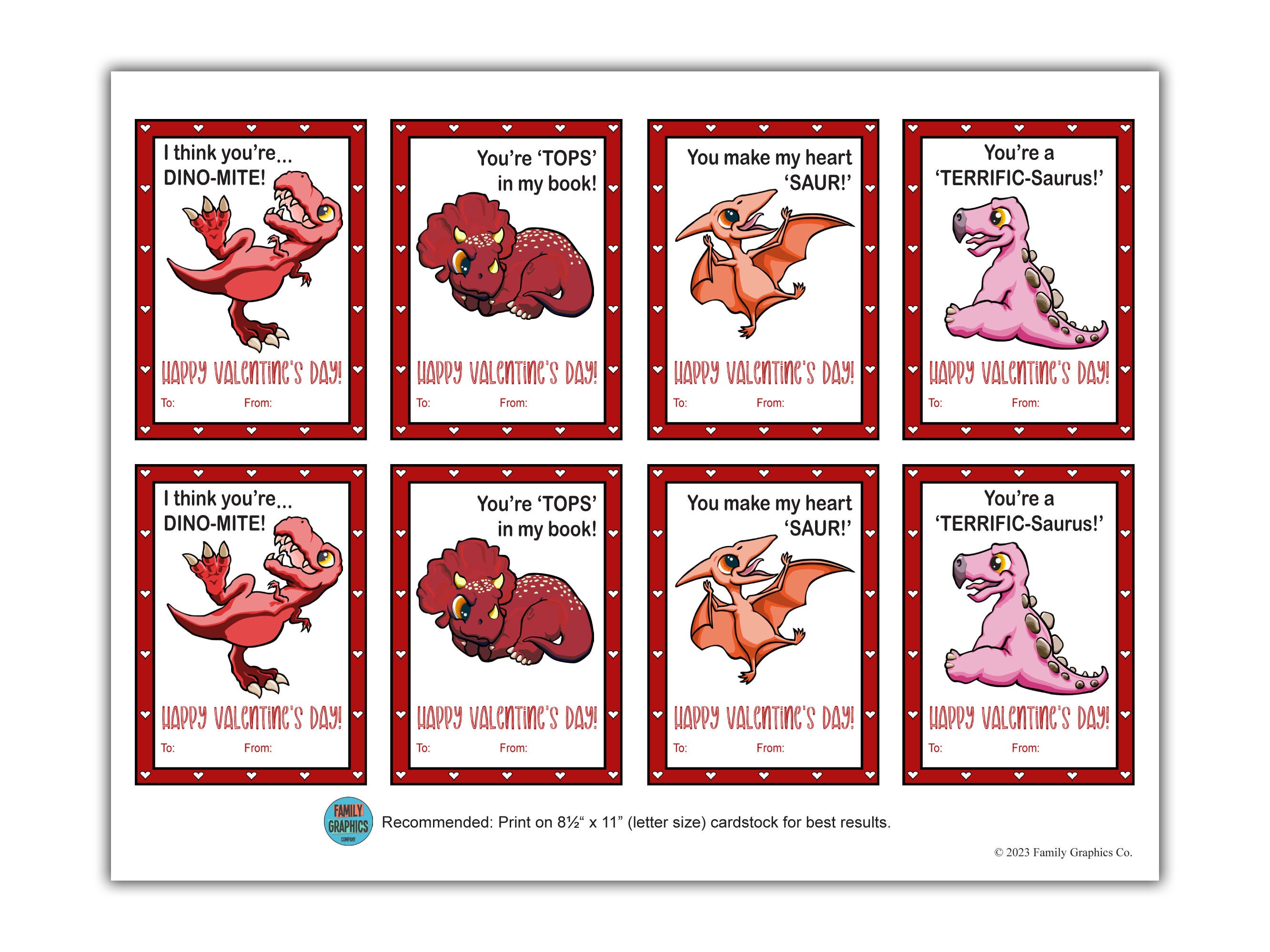Dinosaur Valentine Cards for Classroom Valentine Exchange, Printable ...