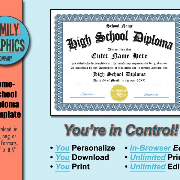 Homeschool Diploma Template - Etsy