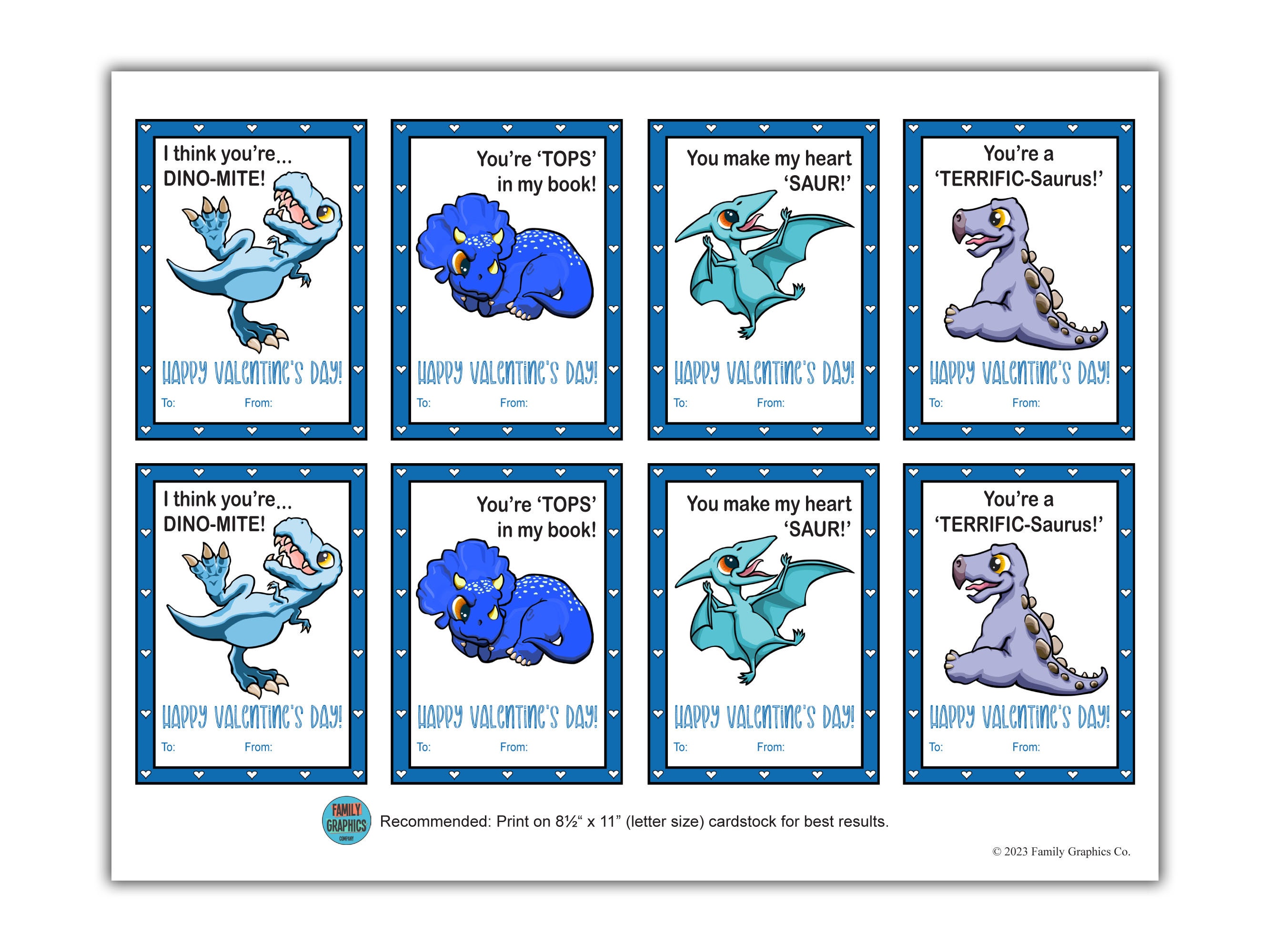 Dinosaur Valentine Cards for Classroom Valentine Exchange, Printable ...