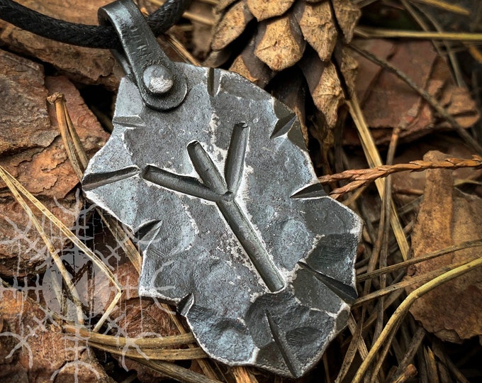 Forged Iron Algiz Elhaz Yr Rune Viking Amulet Runic Nordic Pendant ...