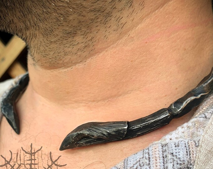 Forged Iron Neck Torc, Ravens Forged Torc, Odin Torc, Viking Torc, Medieval Nordic Torc ...