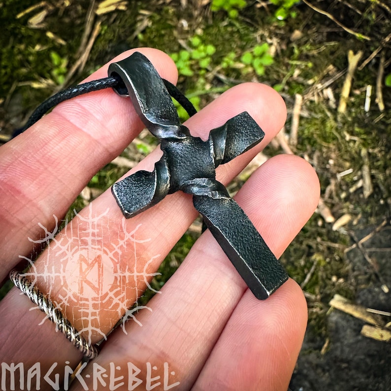 Forged Iron Cross // Wrought Iron Crucifix // Steel Pendant ...