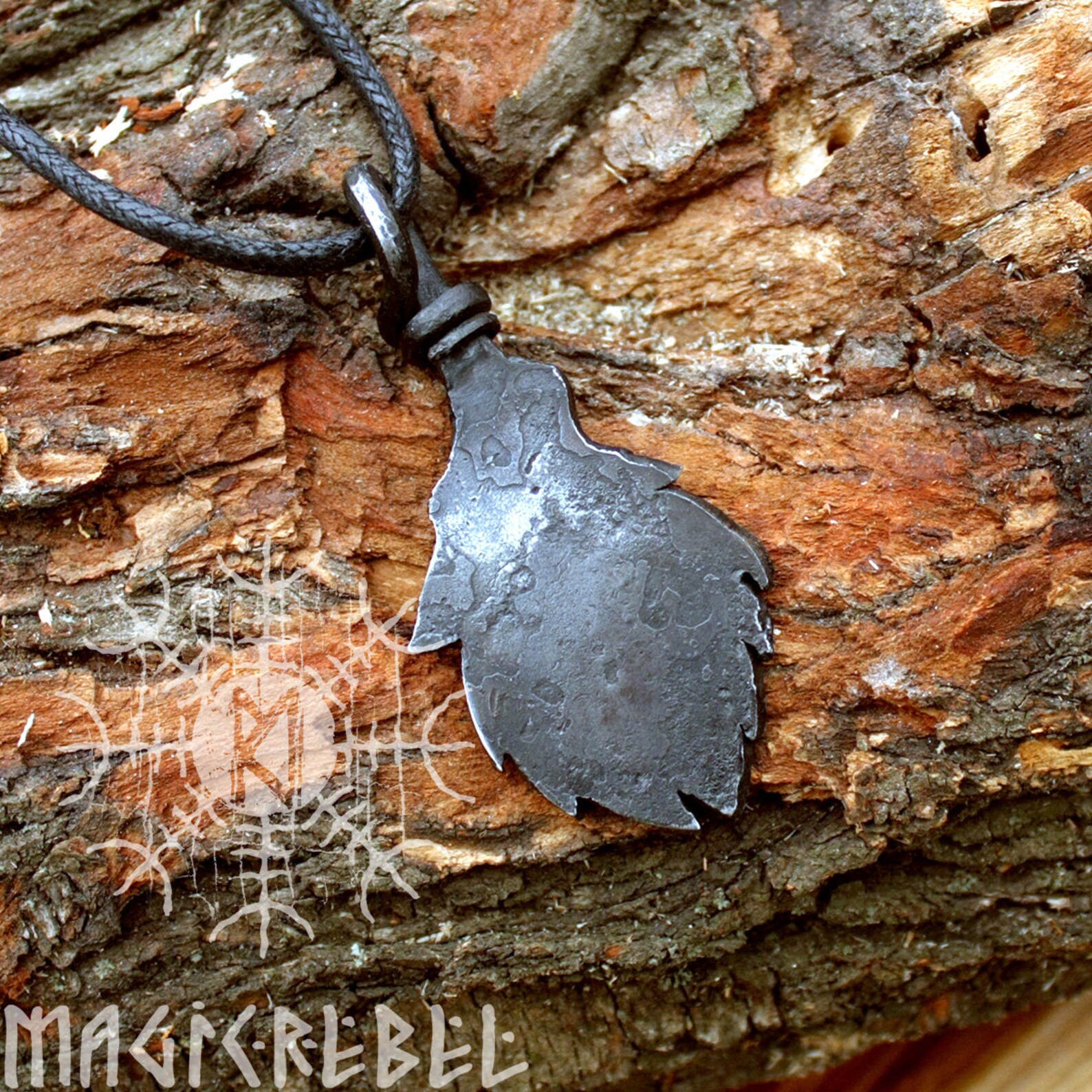Forged Iron Wolf Head Rune Viking Pendant Amulet Runic Nordic - Etsy