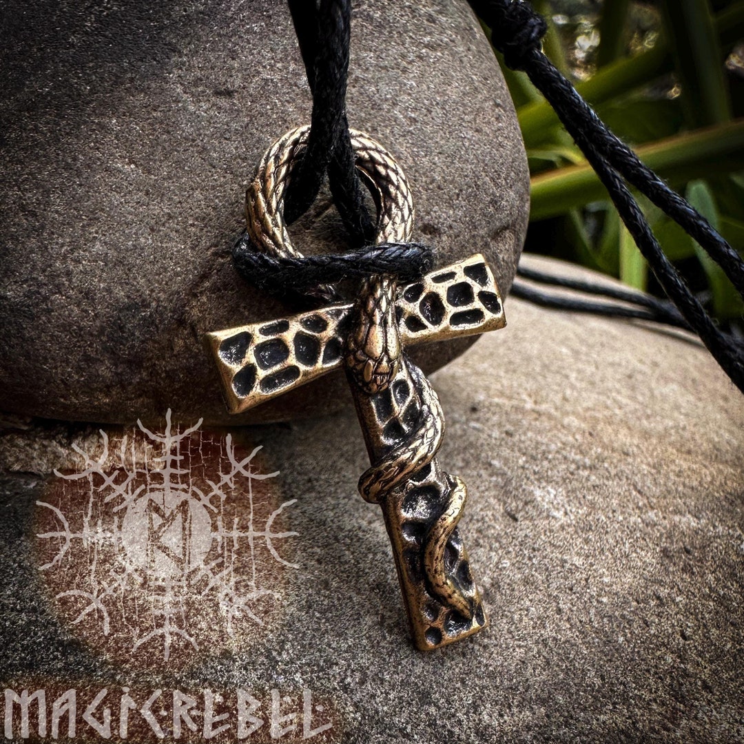 Bronze Ankh Key of Life Serpent Snake Egyptian Amulet Pendant Talisman ...