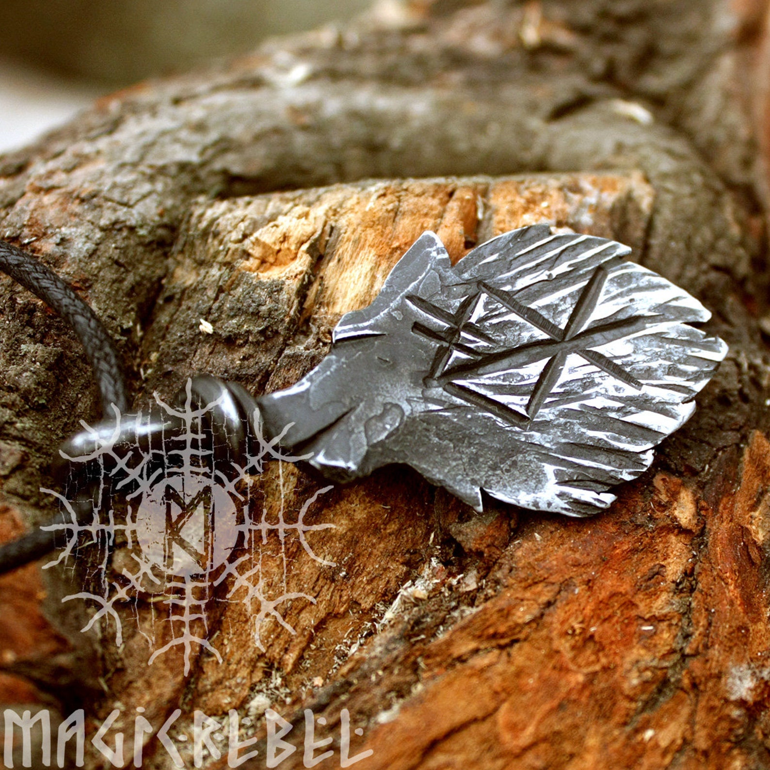 Forged Iron Wolf Head Rune Viking Pendant Amulet Runic Nordic - Etsy
