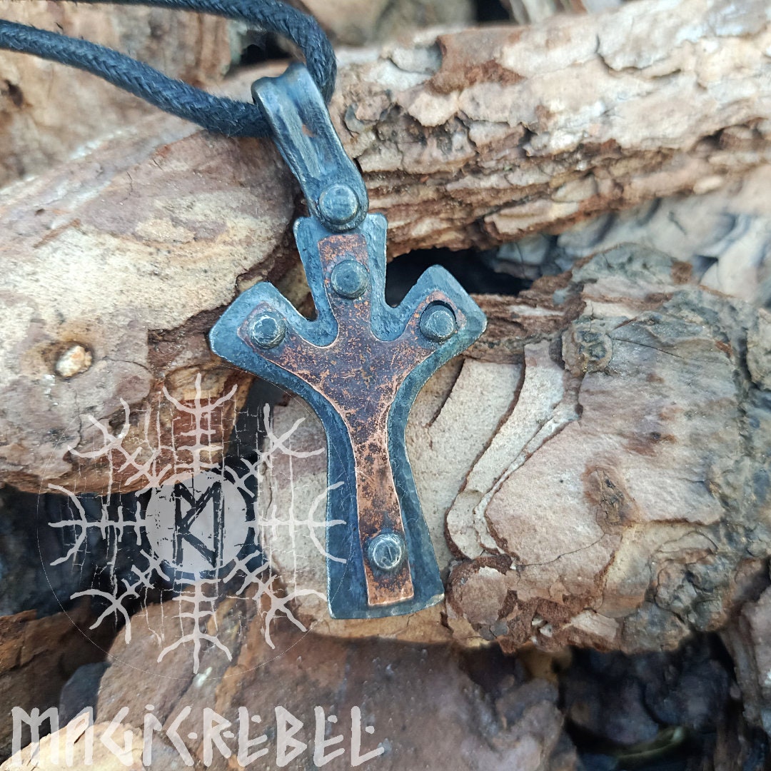 Forged Iron Algiz Elhaz Yr Rune Viking Amulet Runic Nordic Pendant ...