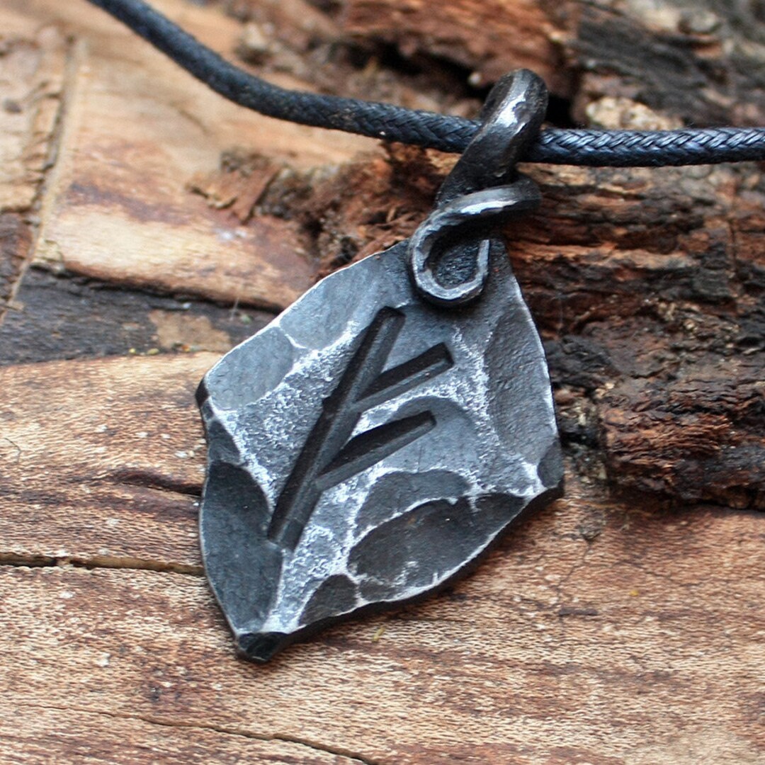 Forged Iron Fehu Feoh Fe Rune Viking Amulet Runic Nordic Pendant ...