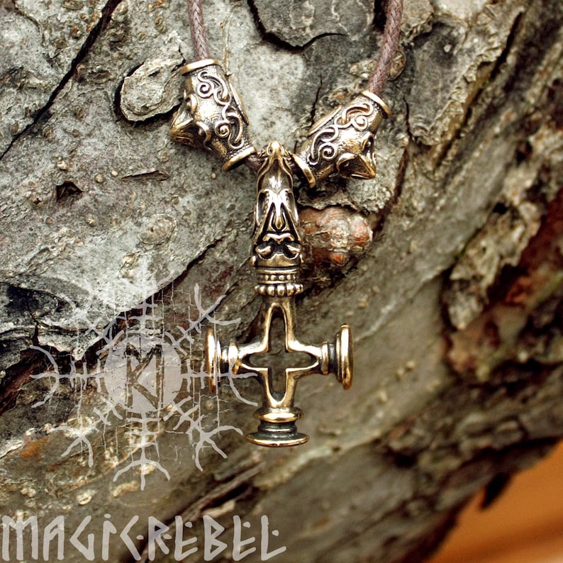 Mjolnir Thor Hammer Olaf Cross Wolf Ravens Bronze Pendant Handmade ...