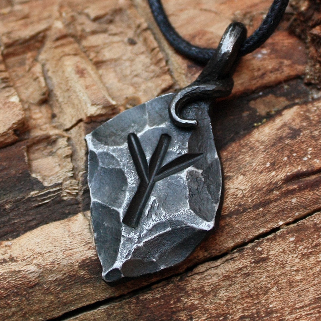 Forged Iron Algiz Elhaz Yr Rune Viking Amulet Runic Nordic Pendant ...