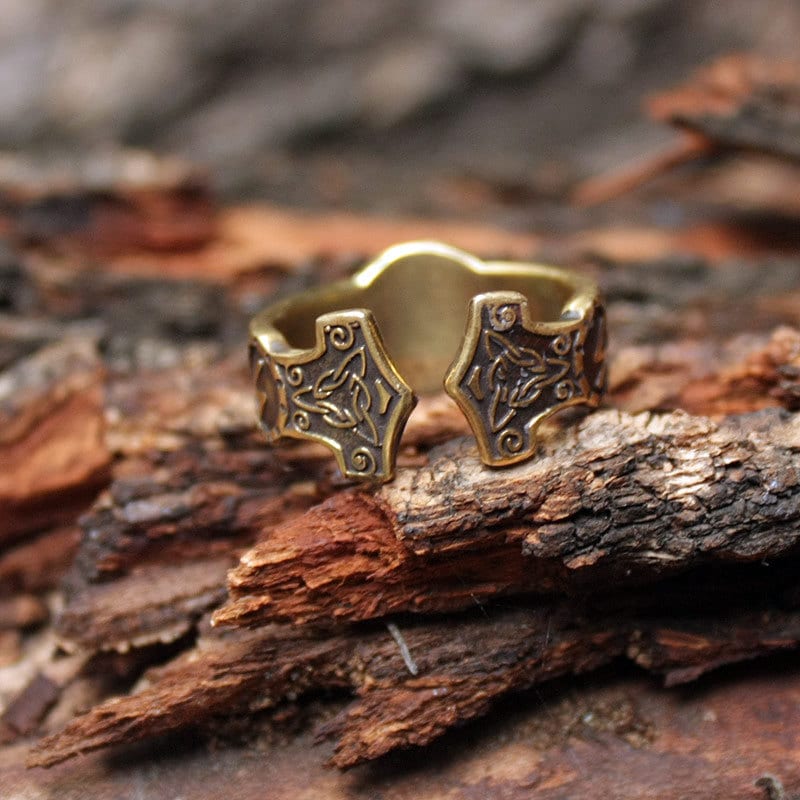 Viking Ring Tiwaz Sowilo Runes Mjolnir Thor Hammer Bronze Amulet Runic ...