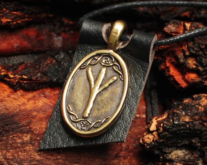 Bronze Algiz Elhaz Yr Rune Yggdrasil Viking Amulet Runic Nordic Pendant ...