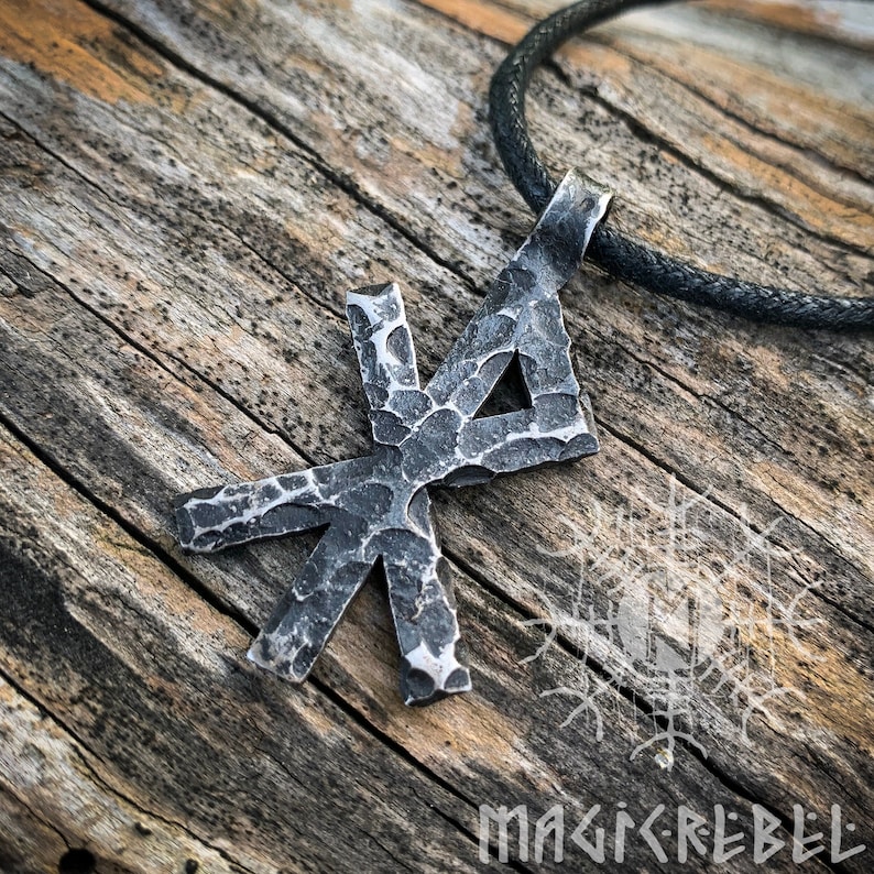 Forged Iron Love Rune Viking Amulet Runic Nordic Flat Pendant - Etsy