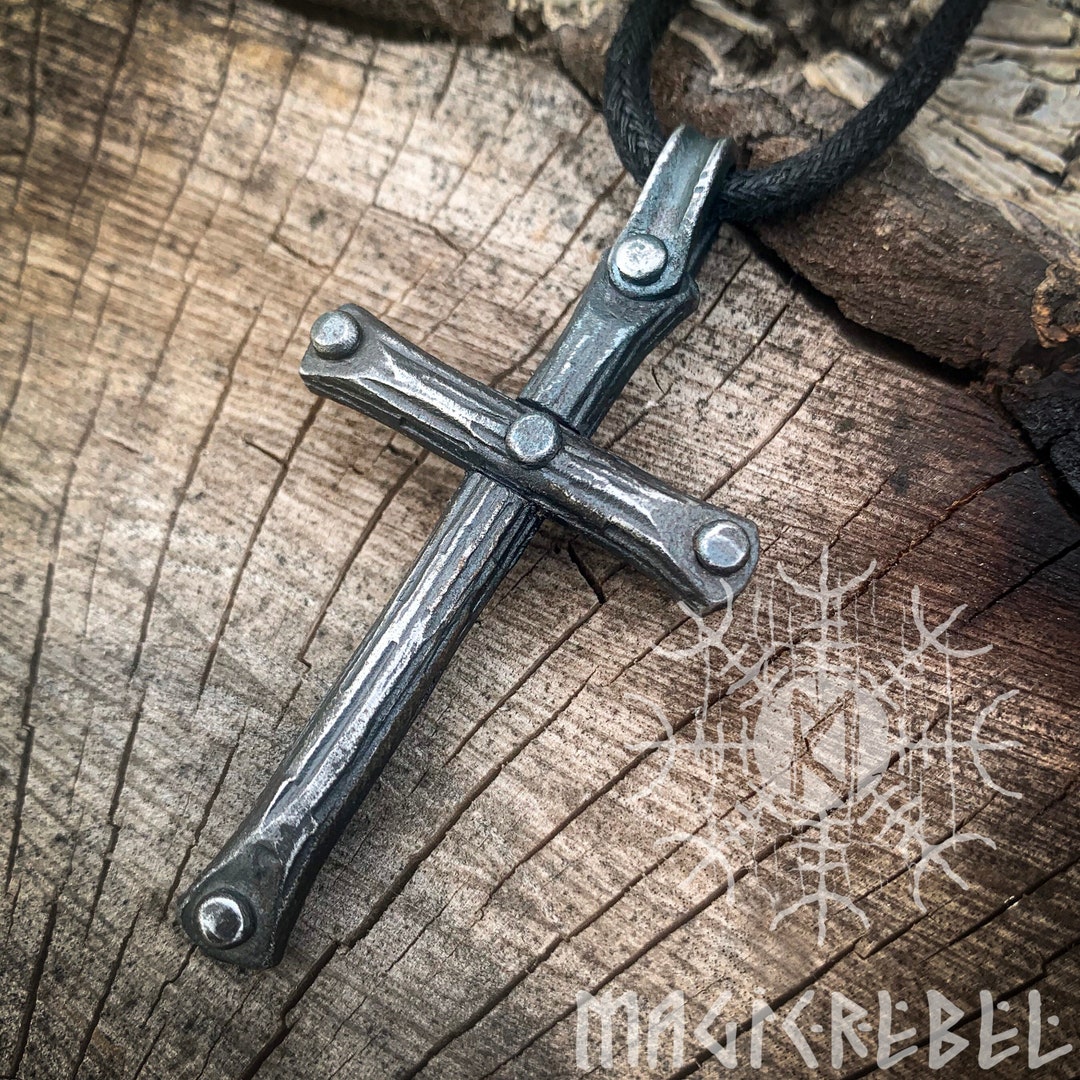 Forged Iron Cross Crucifix Pendant Necklace - Etsy