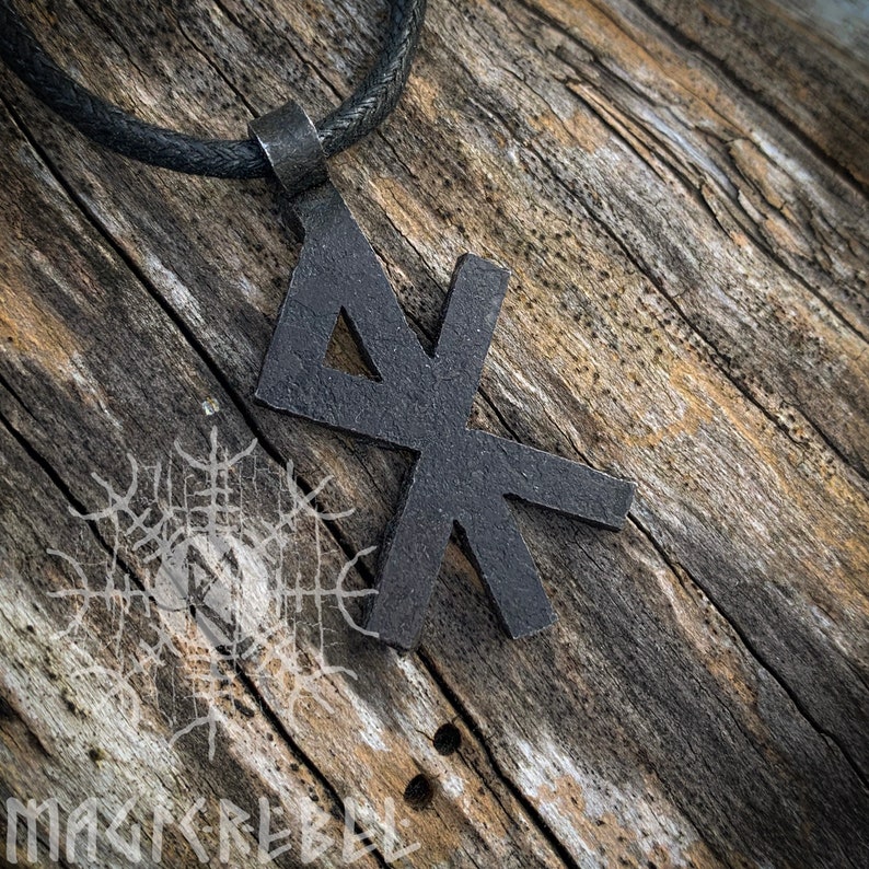 Forged Iron Love Rune Viking Amulet Runic Nordic Flat Pendant - Etsy