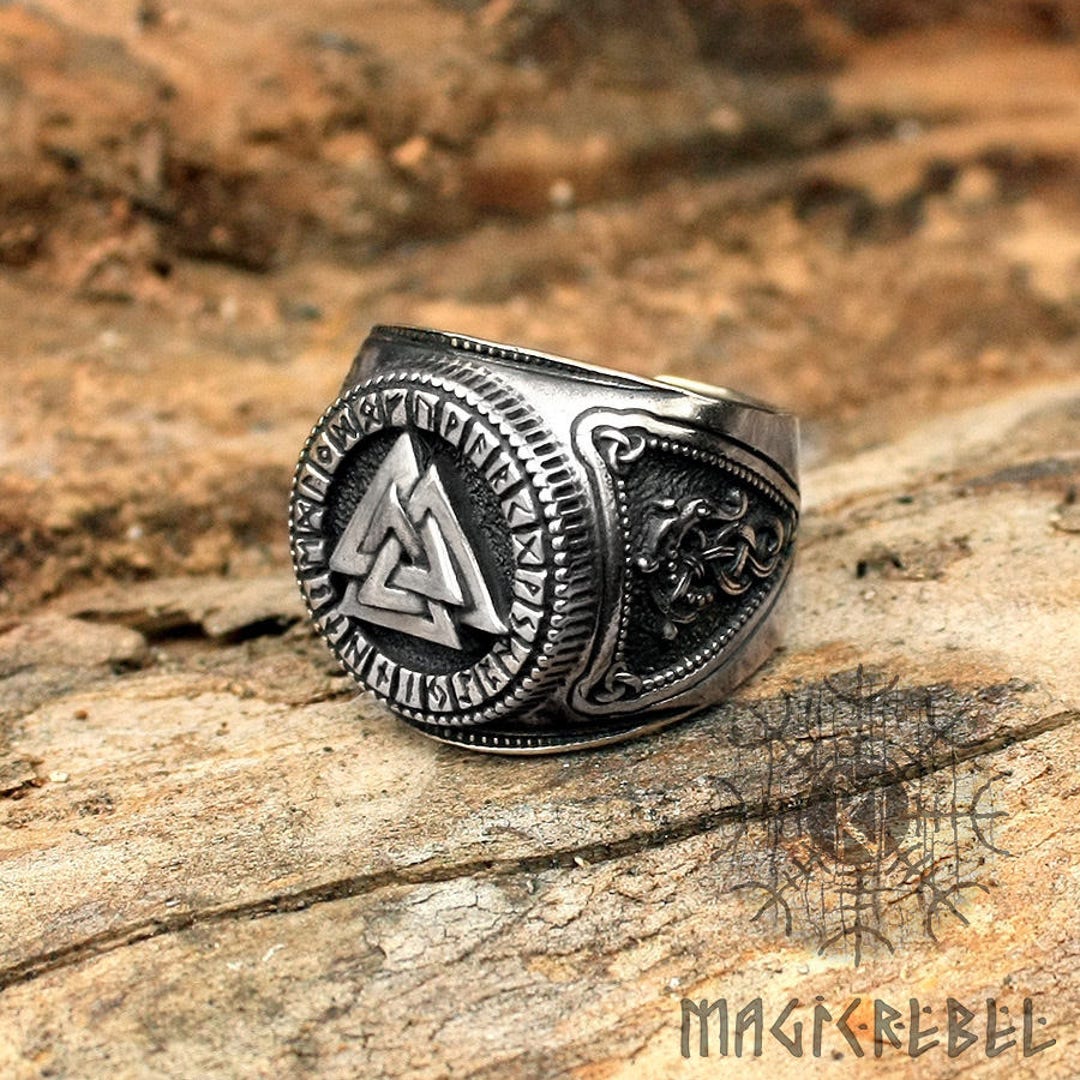 Silver Ring, Viking Ring, Valknut Ring, Mens Ring, Futhark Ring, Rune ...