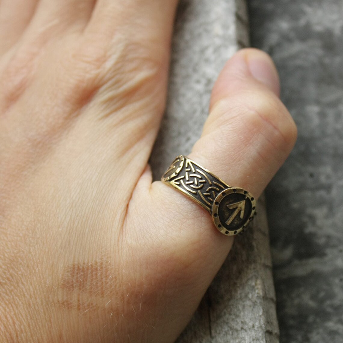 Viking Ring Tiwaz Sowilo Runes Mjolnir Thor Hammer Bronze Amulet Runic ...