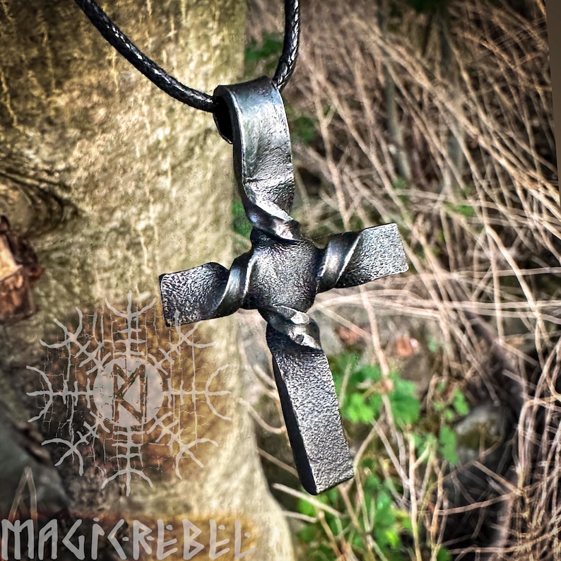 Forged Iron Cross, Crucifix, Wrought Iron, Steel Pendant, Christian ...