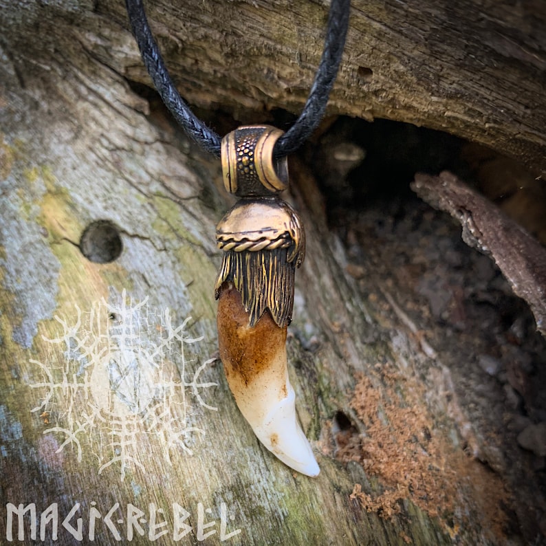Viking Wolf Fang Tusk Pendant Pagan Tribal Nordic Medieval Bronze ...